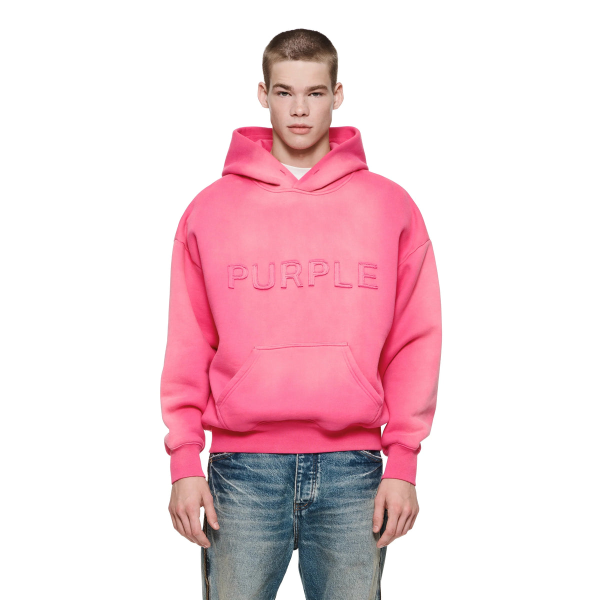 Metro Fusion - Purple Brand Cutout Wordmark Pink Oversized Hoodie - Men ...
