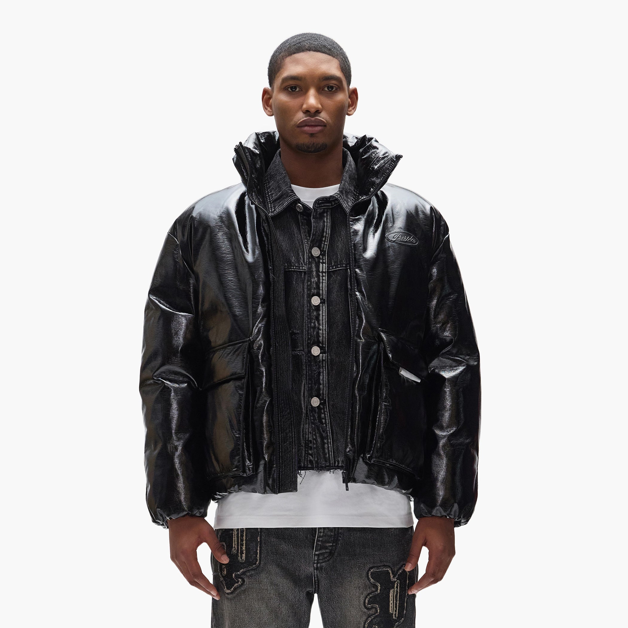 Metro Fusion Purple Brand Leather Puffer Jacket Men's Jackets